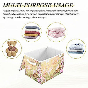 Blueangle Collapsible Storage Boxes 1 Pack, Cosmos Flower Field Butterfly Storage Baskets with Lids and Handle for Home Bedroom Closet Office（78）