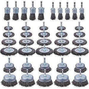 Rocaris 40 Pack Carbon Steel Wire Wheel Brush with 1/4-Inch Hex Shank, Cup Brush, Wheel Brush, Pen Brush Set, for Rust Removal, Corrosion and Scrub Surfaces