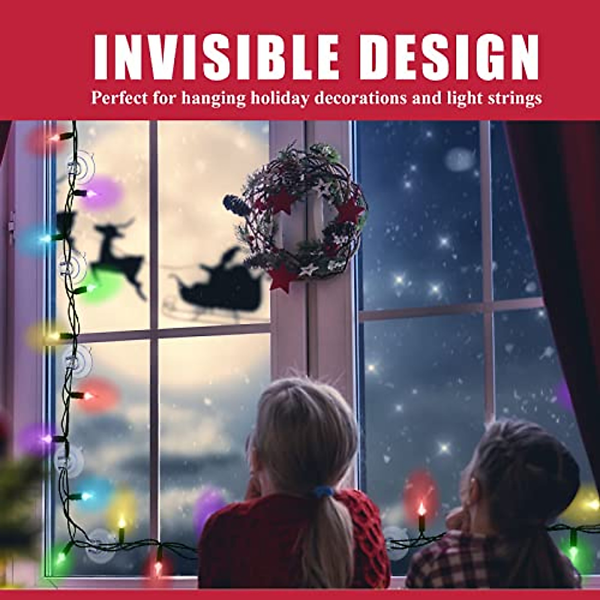 Miuezuth Mini Christmas Light Suction Cups [Set of 60] - Small Holiday Light String Hooks Holders, Clear Rope Light Caddy Window Glass Suction Cup Clips Hang Seasonal Xmas Decorations