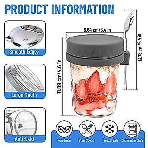 Homedy Solutions Overnight Oats Containers with Lids and Spoons - Overnight Oats Jars with Lid - 10oz Mason Jars for Overnight Oats With Recipe Card