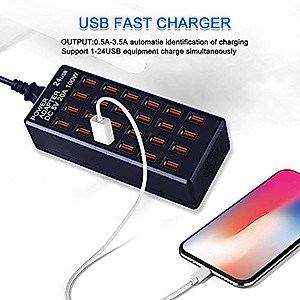 24-Port 100 watt (20 A) USB Charging Station, Home Desktop USB Fast Charger, Multiple USB Desktop Chargers, Suitable for Hotels, Shops, Schools, Shopping malls and Travel