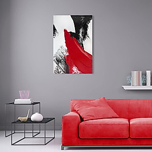 YPY Red Abstract Canvas Wall Art: Modern Minimalist Black and White Picture Hand Paint Textured Oil Painting Poster for Living Room Bedroom Bathroom Office Home Wall Decor 16x24
