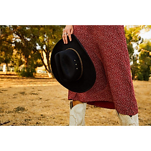 Enimay Western Cowboy & Cowgirl Hat Pinch Front Wide Brim Style (Small | Medium, Faux Felt Black)