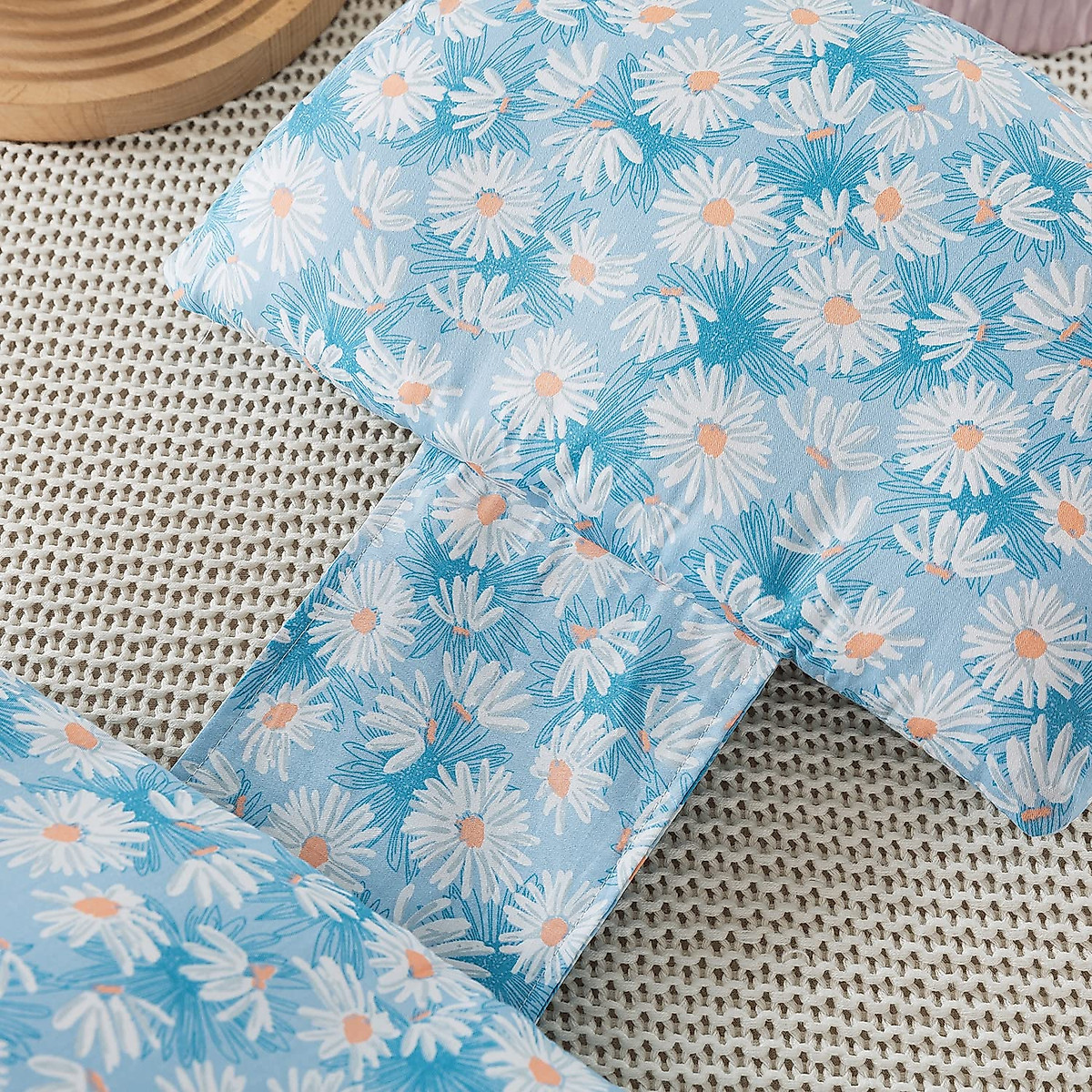 Lemfux Maternity Belly Double Wedge Pillows for Pregnant Women Sleeping, Elegant Small Adjustable Daisy Patterned Pregnancy Pillow for Back Support, 100% Cotton, Ultra Soft, for Side Sleeper