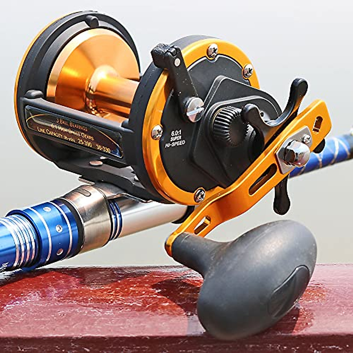 Sougayilang Conventional Reel Trolling Fishing Reel Powerful Drag Fishing Reel for Saltwater Big Game (TS50-gold)