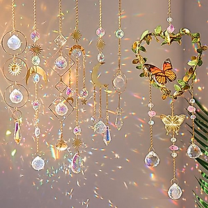 7Pieces Crystal Sun Catchers Window Hanging Prism Moon Crystal Dream Catcher Silver Rainbow Maker Garden Car Decoration Outdoor