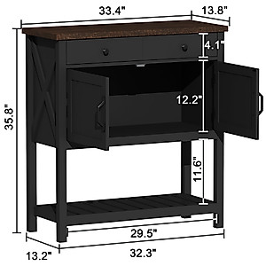 ChooChoo Farmhouse Console Table, Entryway Table with Storage Shelf, Coffee Bar Cabinet, Narrow Buffet Sideboard for Kitchen, Hallway, Living Room, Black