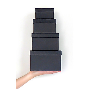 Cypress Lane Square Rigid Gift Box, a Nested Set of 4, 3.5x3.5x2 to 6x6x4 inches (Red)