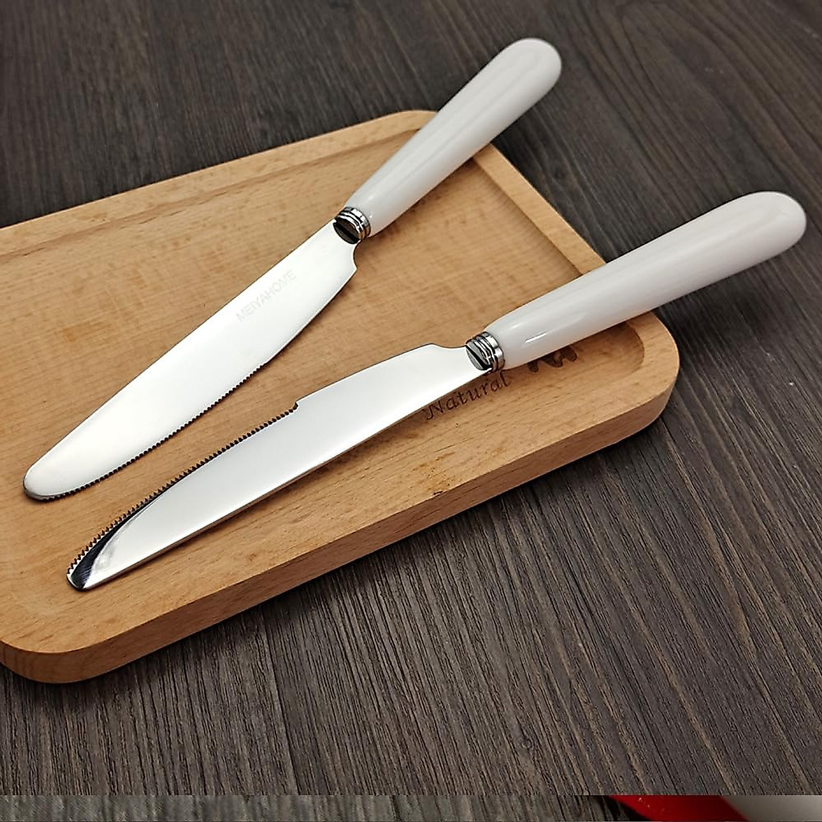 Meiyahome 3-piece set 20CM 8-inch Main fork steak tableware table-knife knife fork Dinner spoon 18-10 Stainless steel exquisite Ceramic handle