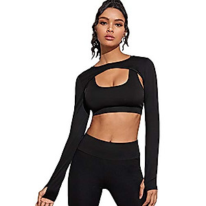 SweatyRocks Women's Stretch Cutout Yoga Sports Tee Long Sleeve Crop Top T Shirts Black Medium