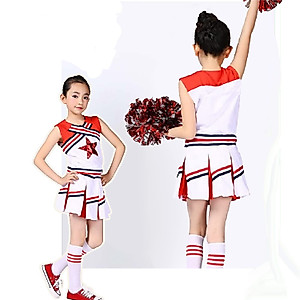 LOLANTA Little Girls Cheerleader Uniform Outfit Cheerleading Costume Fun Varsity Brand Youth Red White (Red, 5-6)