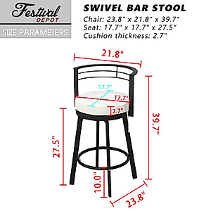 Festival Depot 6 Pcs Patio Swivel Chair Bar Stools Outdoor Armchair with Black Metal Frame Removable Cushion for Bistro Bar Indoor Home Counter Garden Pool (Beige)