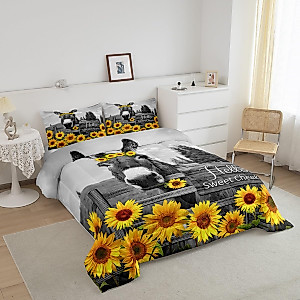 Erosebridal Donkey Comforter Set King Size Funny Farm Animal Donkey Bedding 3 Piece for Boys Girls Kids Rustic Farmhouse Sunflower Duvet Insert Cute Farm Donkey Print Quilt with 2 Pillowcases