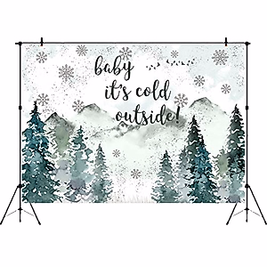 Aperturee Winter Mountain Baby Shower Backdrop 7x5ft Baby It's Cold Outside Decorations Banner Snow Forest Snowflake Photography Background Woodland Adventure Gender Neutral Party Supplies
