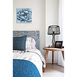 Yidepot Blue Flowers Wall Decor: Peony Wall Art Blue Flower Blossom Floral Pictures Wall Decor Canvas Floral Wall Art Wall Pictures for Living Room Blue with Frame and Easy to Hang (12"x12"x1 Panel)