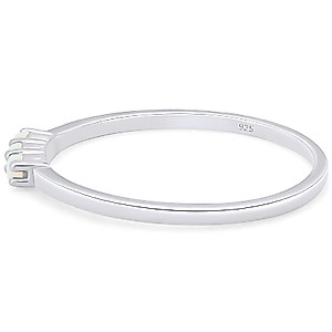 AFFY Three Stone Ring, 1.5MM Round Cut Created Opal Dainty Stackable Engagement Ring In 14k White Gold Plated 925 Sterling Silver Jewelry For Her Ring Size -7