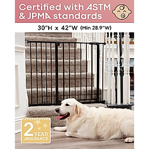 InnoTruth 28.9-42.1" Wide Baby Gate for Stairs, 30" Tall Dog Gates for Doorways Expandable One-Hand Open, Easy Walk Through Dual Lock Metal Pet Gates for Dogs, Black-Family & Mom's Choice Award Winner