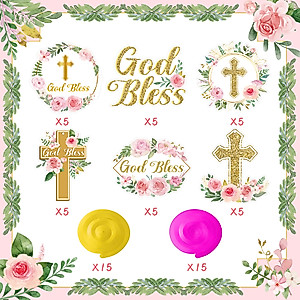 ANGOLIO 30Pcs Pink Floral Cross Hanging Swirls Decorations, Religious Baby Shower Themed Decoration Ceiling Hanging Decor, First Holy Communion Ceremony Party Swirl Hanging Ornaments