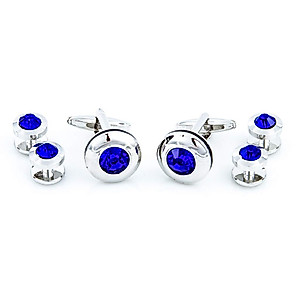 MRCUFF Blue Crystal Cufflinks and Studs Tuxedo Set in a Presentation Gift Box & Polishing Cloth