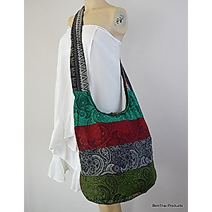 BTP! Thai Cotton Hippie Hobo Sling Crossbody Bag eco Friendly Shopping bag Paisley Print Large (Patchwork Random Colors PWP)