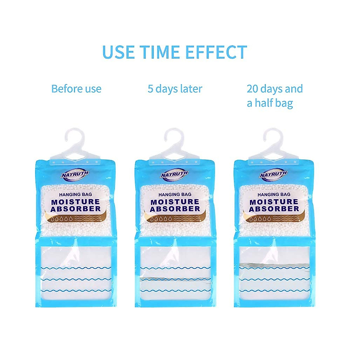 NATRUTH Moisture Absorber Bag, 12 Packs Fragrance Free Desiccant Hanging Bag，Odor Absorber，Eliminates Odors Creates Fresher Cleaner air，Efficient Humidity Absorber for Closet、Bathroom、Humidity Packs