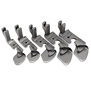 Fbshicung 5 Piece Industrial Curved Scroll Hemmer Foot （3.2mm/4.8mm/6.4mm/8mm/9.5mm） Hem Pull Tube Presser Foot Silk Chiffon Skirt Crimping Presser Foot