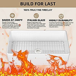 ZUAGCO White Farmhouse Sink 33 inch Fireclay Apron Front Farm Sink Large Capacity Deep Single Bowl Kitchen Sinks with Accessories Protective Bottom Grid and Strainer