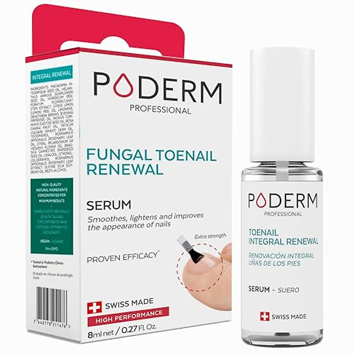 PODERM – 2 in 1 TOENAIL INTEGRAL RENEWAL – Restores Appearance of Discolored/Damaged Nails – Toe and Fingernail Repair – 100% Natural Ingredients and Vegan – Quick & Easy – Swiss Made