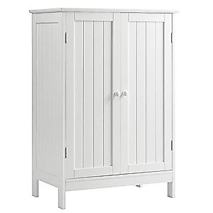Tangkula Bathroom Floor Cabinet, Freestanding Storage Cabinet with Double Doors and Shelf, Modern Home Furniture, Wooden Home Organizer for Living Room, Bathroom Storage Cabinet, White