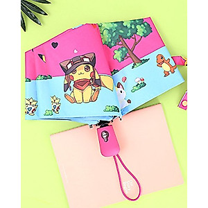 AloveTree Kids Folding Umbrella Automatic Open Cartoon Travel Umbrella Compact Windproof for Girls Boys