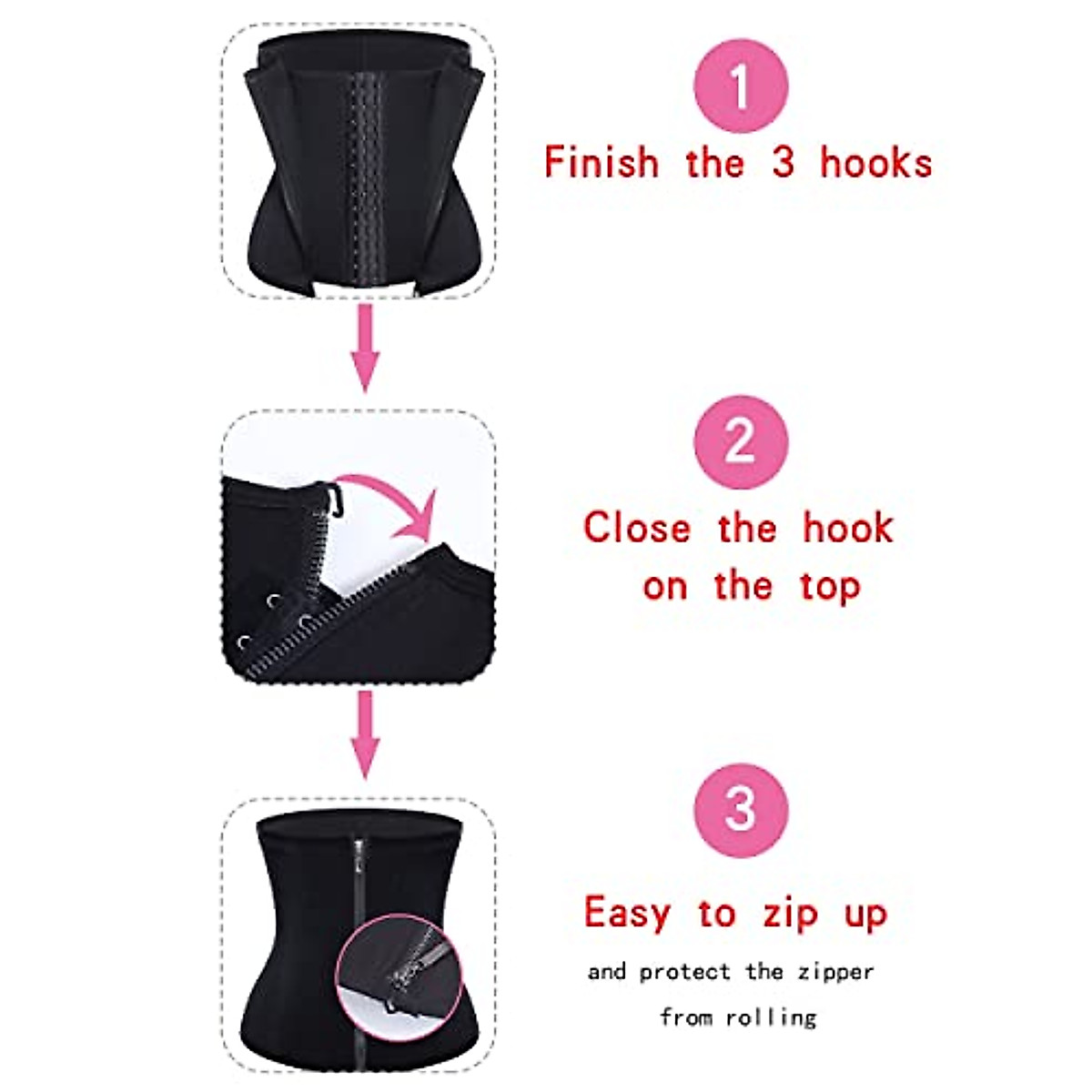 URSEXYLY Women Waist Trainer Corset Zipper Hook Shapewear Double Control Body Shaper Tummy Control Waist Cincher (XS, Black)
