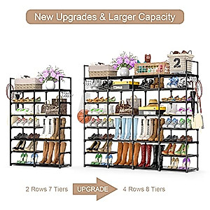 Polegas Large Shoe Rack Shoe Organizer for 62-66 Pairs Shoes and Boots, Metal Shoe Rack Organizer, 8 Tiers Shoe Storage Shelf, Space Saving Shoe Cabinet for Entryway Closet Garage Bedroom Cloakroom