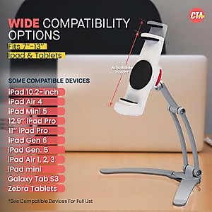 3-in-1 Tablet Mount – CTA Multipurpose Support Desk Base for All iPad Tablets 7-13" - Made for Wall Mount - Under Cabinet & Desk Mount - Silver (PAD-KMS)