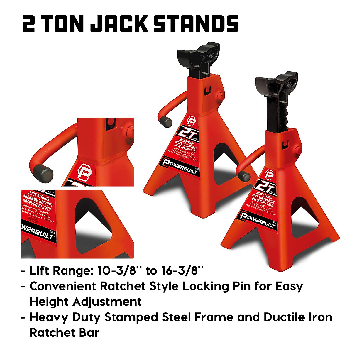 Powerbuilt 6 Piece Car Jack and Garage Creeper Service Set, 2 Ton Vehicle Lift, Jackstands, Folding Creeper, Wheel Chocks, Car Repair Garage Equipment - 640816, Large, Red