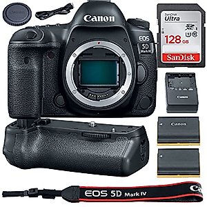 Canon EOS 5D Mark IV Full Frame Digital SLR Camera Body Bundle + 128GB Ultra High Speed Memory + Battery Grip and Extra Battery