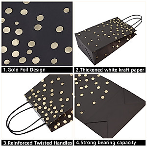 ECOHOLA Black and Gold Foil Paper Gift Bags with Black Handles, 25 Pieces Metallic Gold Foil Polka Dot for Presents, Retails, Christmas or New Year Party Favors, 9"x5.5"x3.2