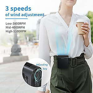 CARRYLOVE Portable Mini Waist Clip on Fan, Personal Necklace Fans, USB Rechargeable Operated, 3 Speeds, Hand Free Belt Fan for Outdoor Working, Climbing, Hiking, Camping, Cycling Fishing (Black)