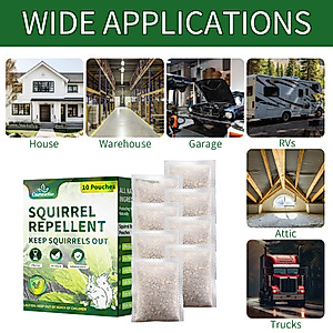 Carmelie Squirrel Repellent, Squirrel Repellent Outdoor, Chipmunk Repellent for Attic with Peppermint Oil to Repel Squirrel, Rodent, Mouse, All Natural Repellent Pouches for Indoor Outdoor, 10 Pouches