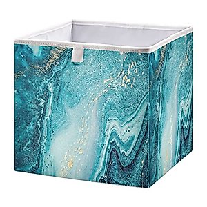 Kigai Collapsible Storage Baskets Ocean Blue Marble Rectangular Storage Bins Baskets for Organizing Fabric Collapsible Storage Organizer for Bedroom Home Decor