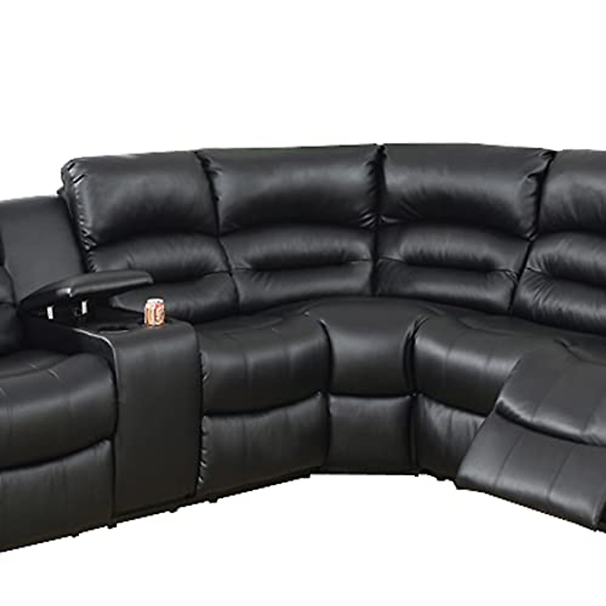 Benjara Bonded Leather 3 Piece Reclining Sectional, Black