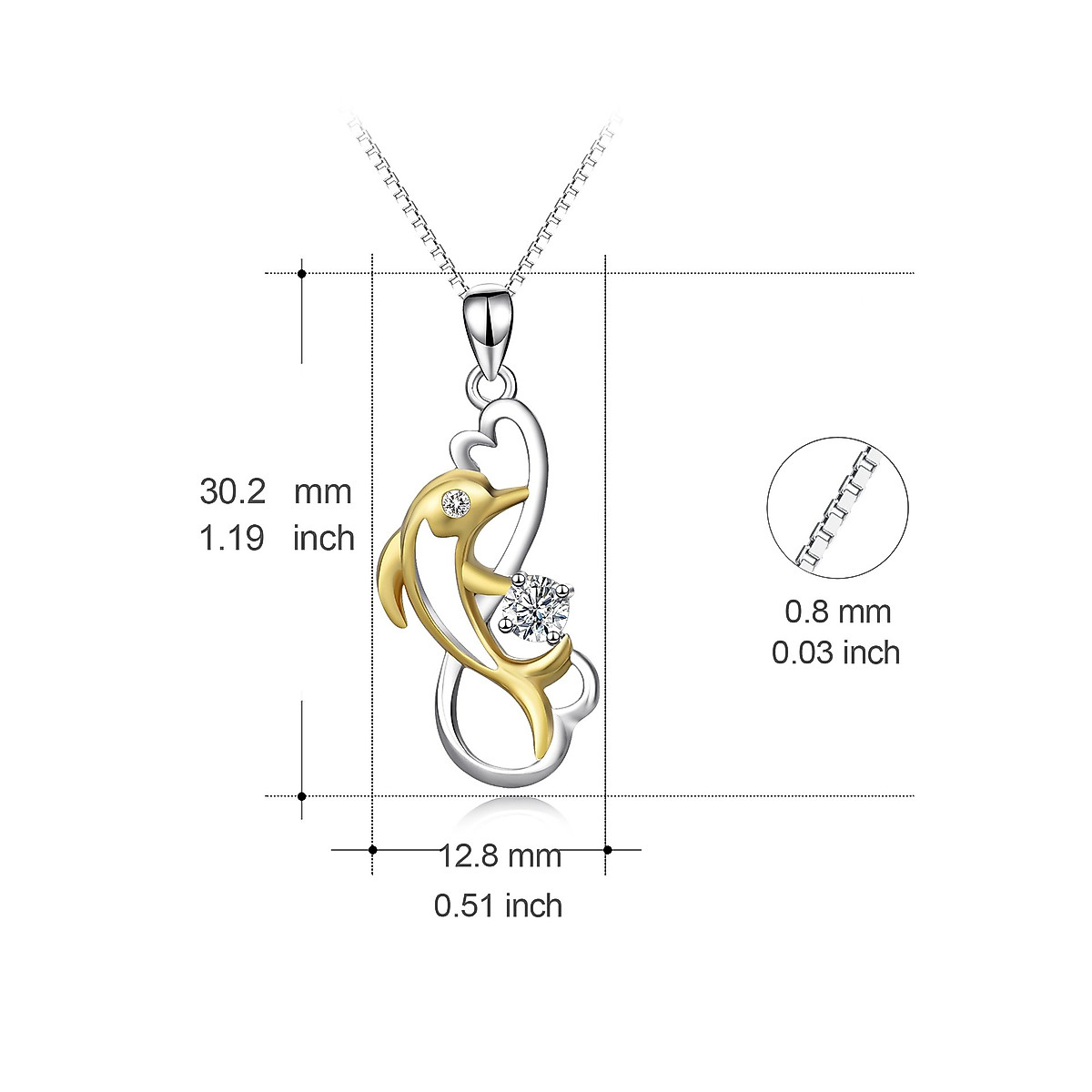 925 Sterling Silver With Cubic Zirconia Dolphin Love Heart Pedant Necklaces 18K Gold Overtone Two Tone Crystal 18 inches Valentine’s Gift LSN140