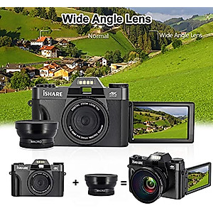 ISHARE Digital Camera for Photography 48MP Vlogging Camera, 4K Video Camera for YouTube with WiFi, 3.0 Inch Flip Screen, 16X Digital Zoom Camcorder with 32GB Micro Card