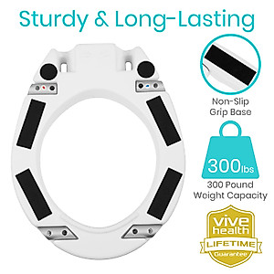 Vive Toilet Seat Risers for Seniors (Raised with Handles) Grab Bar Seat for Seniors - Options for Elongated & Standard Bowls - Elderly Handicap Medical Hip Replacement Surgery Lift, Easy Clean, White