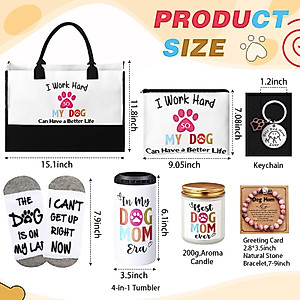 Zopeal Dog Mom Gifts for Women Dog Lover Funny Gifts Include 16 oz Tumbler Makeup Bag Canvas Tote Bag Aromatherapy Candle Socks Bracelet Keychain Gift Card for Mothers Day Birthday Appreciation Gift