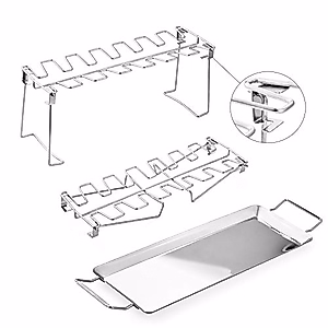 Chicken Leg Rack for Grill with Drip Tray - Easy to Use 14 Slots Chicken Wing Rack - Premium Stainless Steel Chicken Drumstick Rack for Smoker - Chicken Drumstick Holder for Grill Accessories