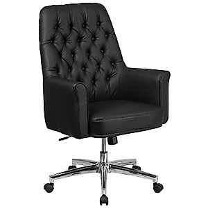 Flash Furniture Hansel Mid-Back Traditional Tufted Black LeatherSoft Executive Swivel Office Chair with Arms