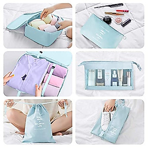 Packing Cubes - 9 PCS Travel Luggage Organizers Set Waterproof Suitcase Organizer Bags Travel Essentials Clothes Shoes Cosmetics Toiletries Storage Bags (Blue)