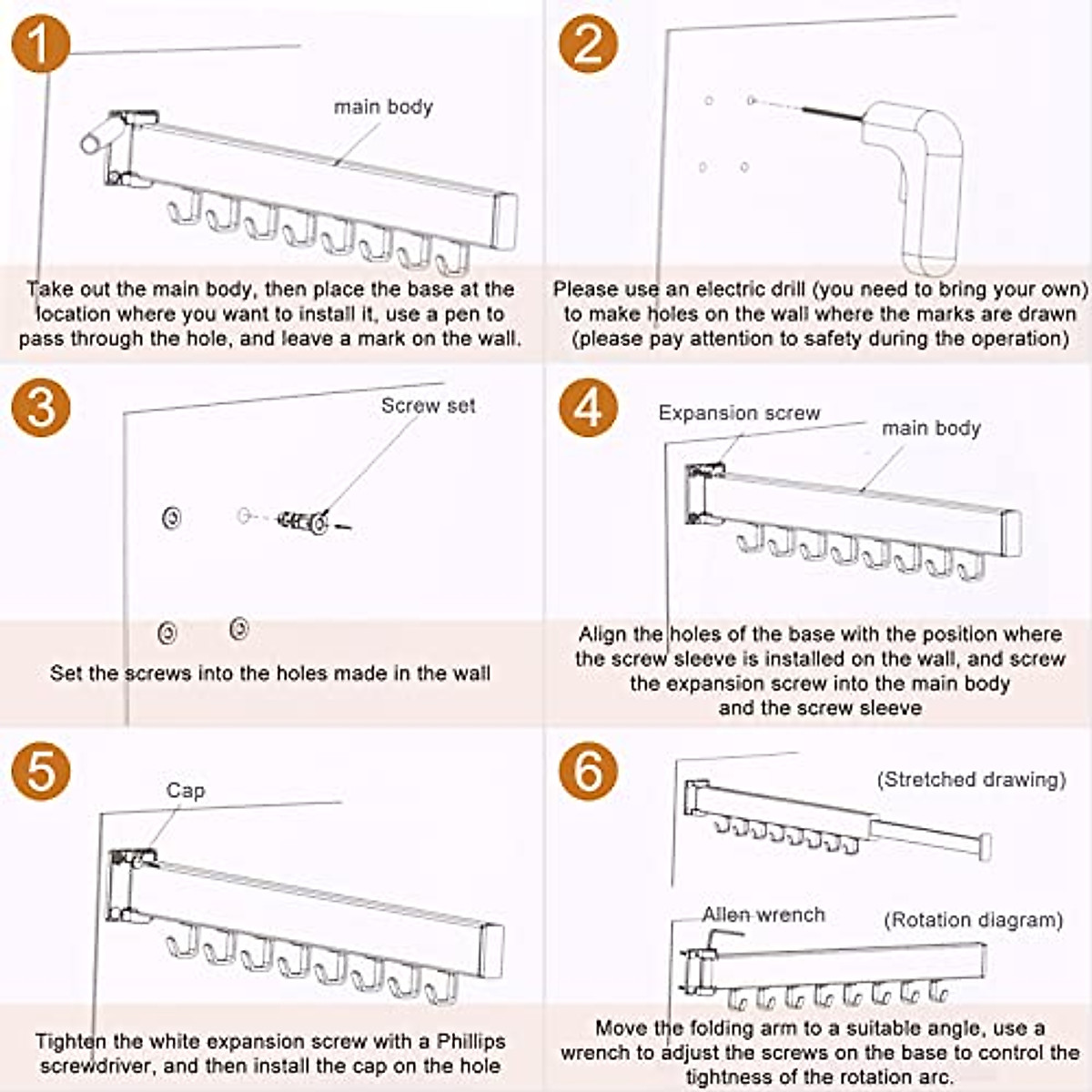 Clothes Drying Rack, Wall Mounted Clothes Hanger Collapsible Clothes Dry Racks with 12 Clothes Pegs for Balcony Mudroom Bedroom (90cm)