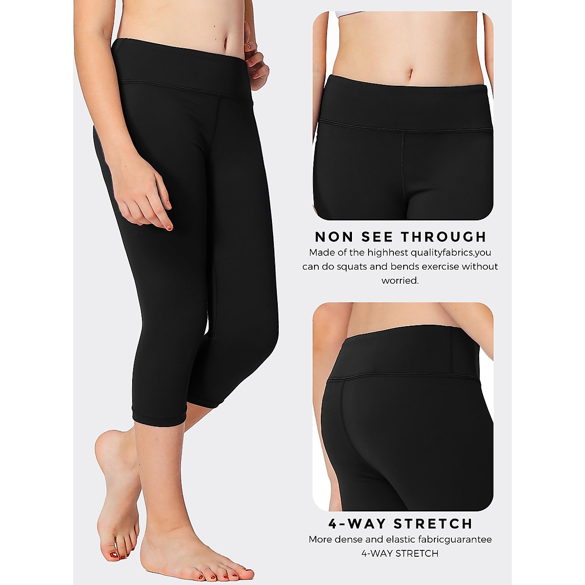 Stelle Girls Active Capri Legging Yoga Pants for Workout Sport Running (2 Piece Black, S), Little Kid