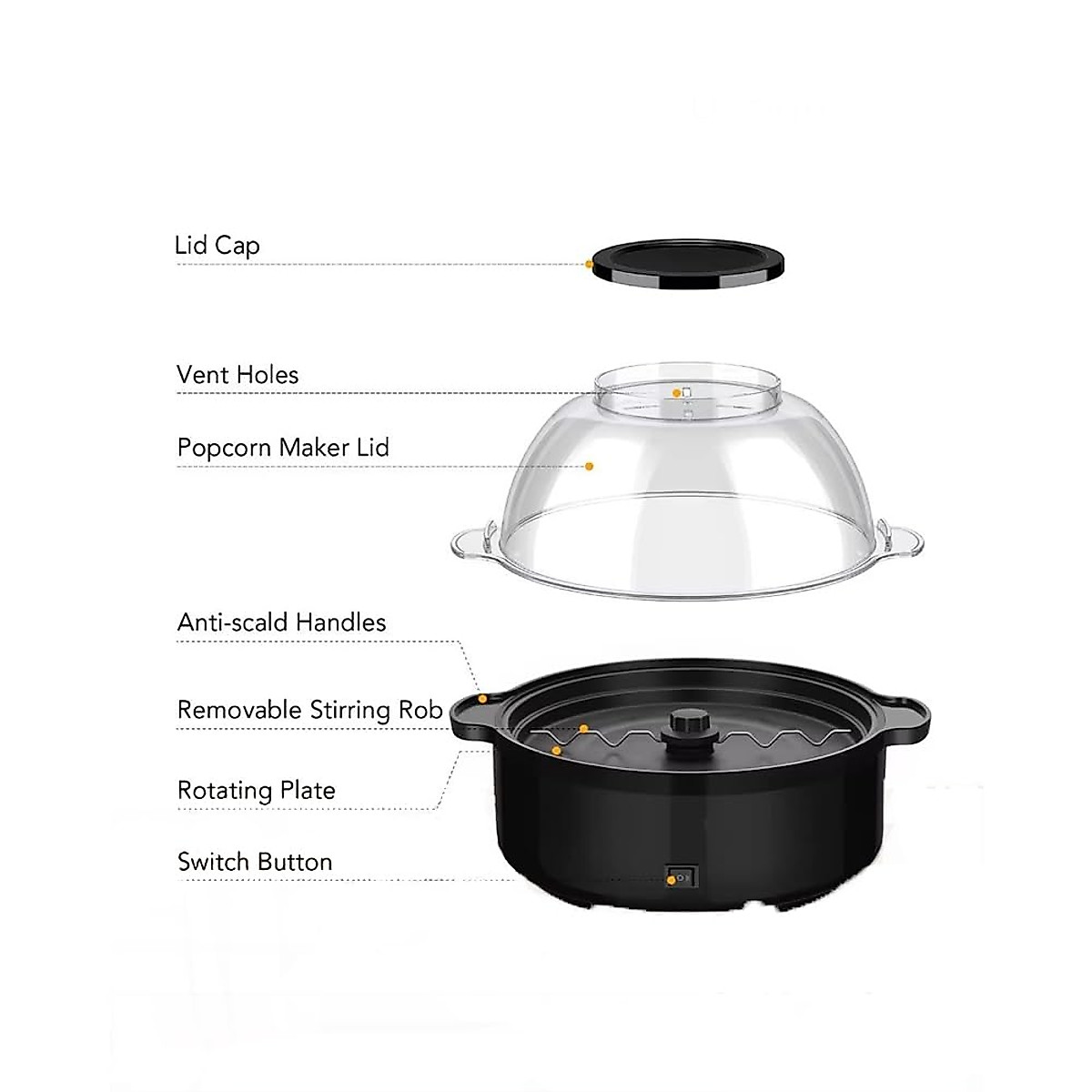 2 Black Popcorn Popper Machine, 16 Cups Electric Popcorn Maker With Nonstick Plate, Stirring Rod, Serving Bowl Lid And Two Measuring Spoons, Quick Heating, Electric Hot Oil Popcorn Popper